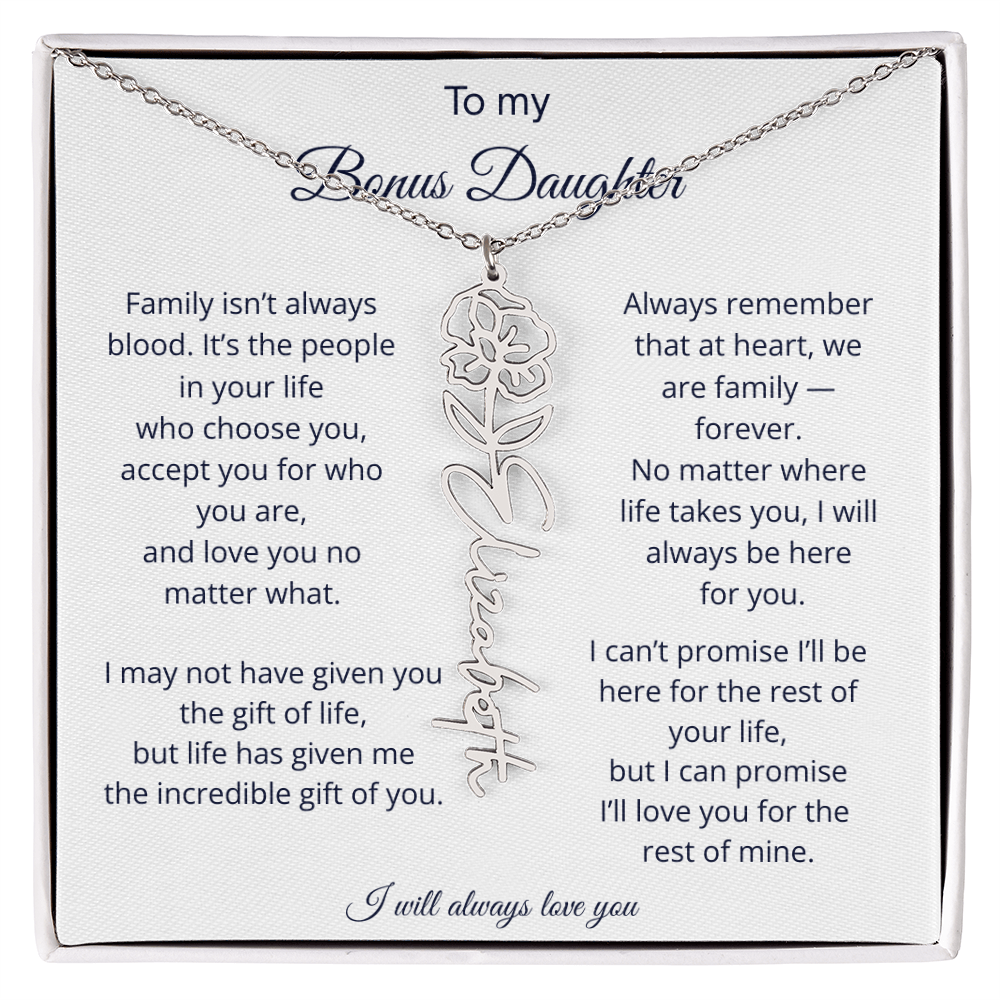 To My Bonus Daughter | We Are Family | Birth Flower Name Necklace – Our ...